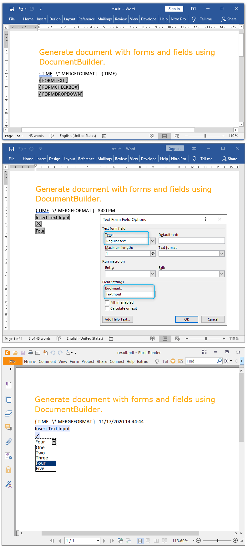 Использование DocumentBuilder для вставки Form Field - SautinSoft.Document